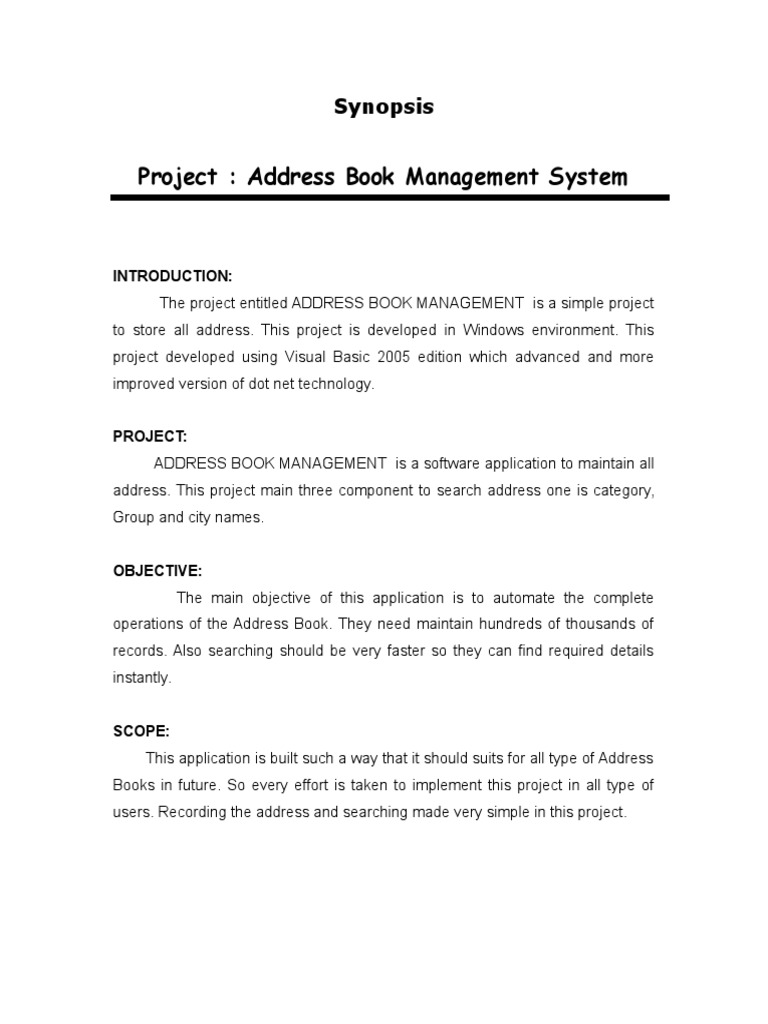 Address Book Management System Project | PDF | Microsoft Access ...