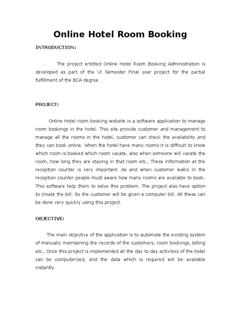 Synopsis Hotel Room Booking | Oracle Database | Microsoft Access