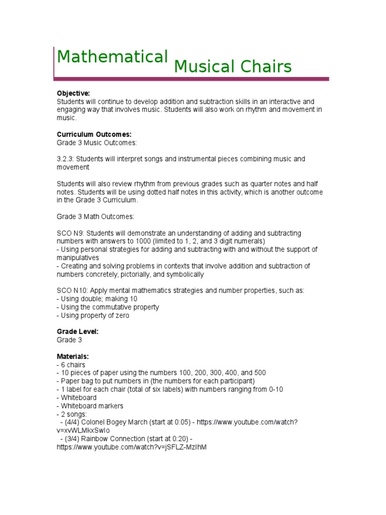 Musical Chairs | PDF | Teaching Mathematics | Cognition
