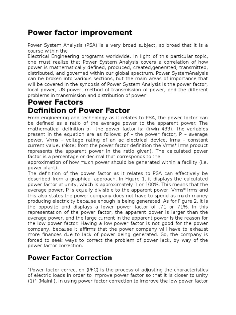 Power Factor Improvement | PDF | Electrical Substation | Electric Power Distribution