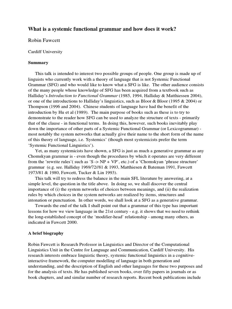 What Is A Systemic Functional Grammar and How It Works | PDF ...