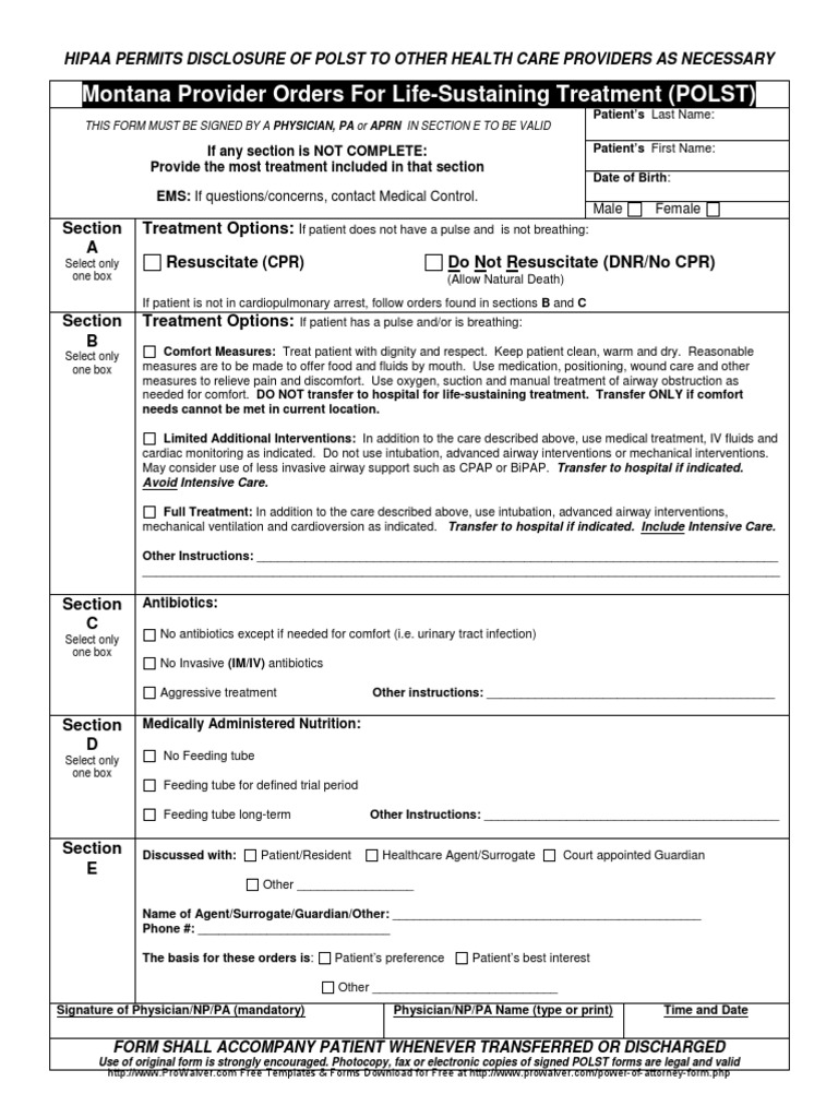 Montana Polst Form | PDF | Cardiopulmonary Resuscitation | Medical ...