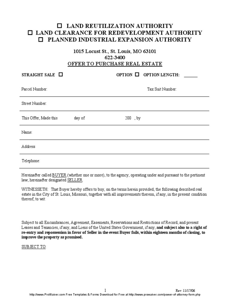 Missouri Real Estate Purchase Offer Form | PDF | Sales | Deed