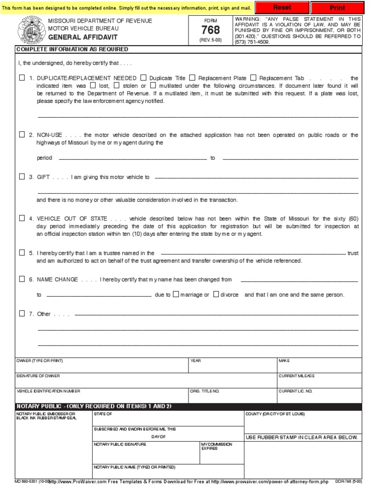 Missouri General Affidavit Form | PDF