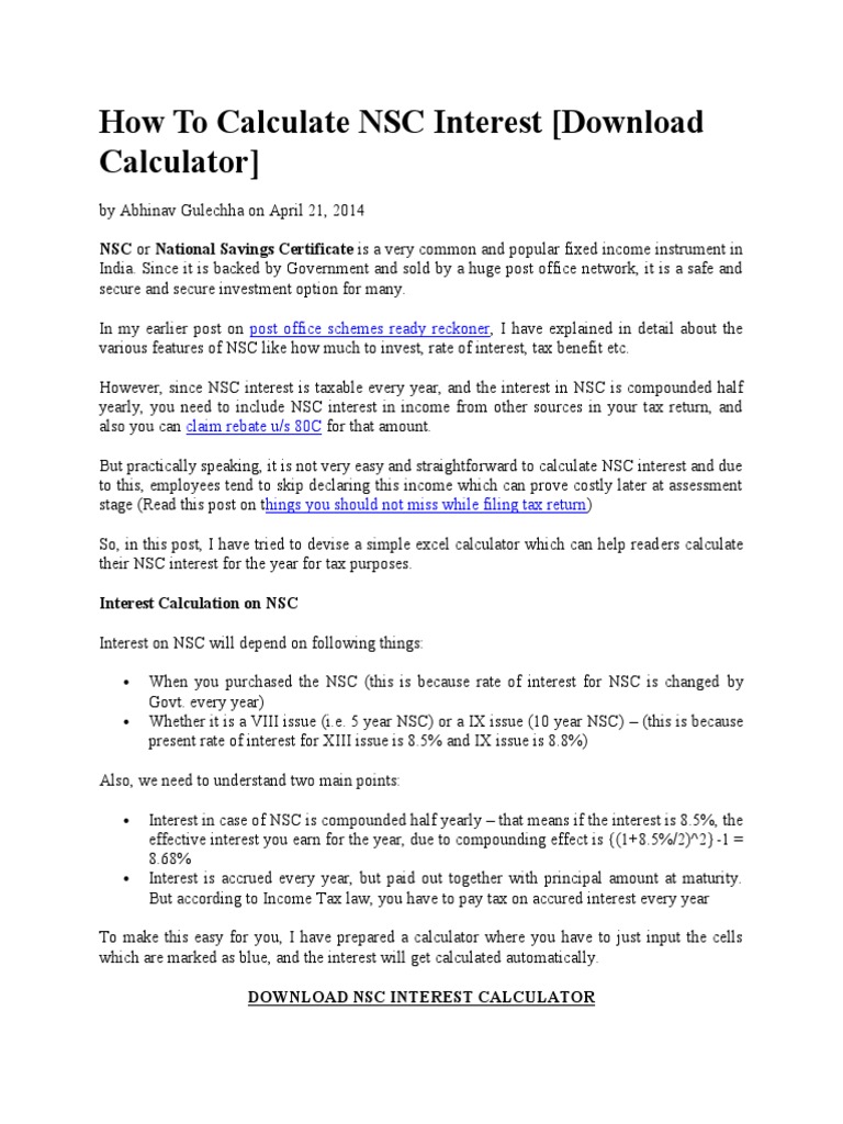 How To Calculate NSC Interest | PDF | Interest | Taxes