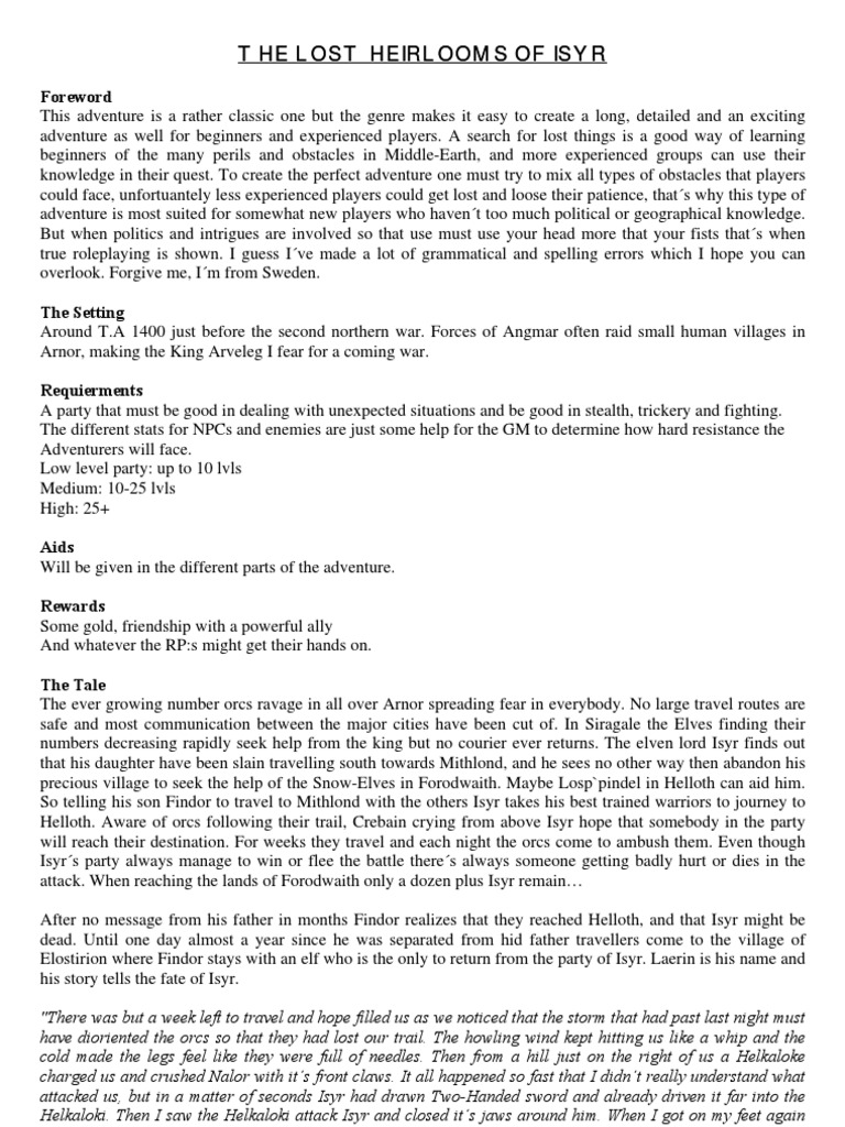 ICE - MERP - The Lost Heirlooms of Isyr | PDF | Orc (Middle Earth)