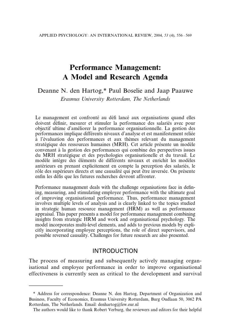 Hartog, D. N., Boselie, P. & Paauwe, J. (2004) - Performance Management ...