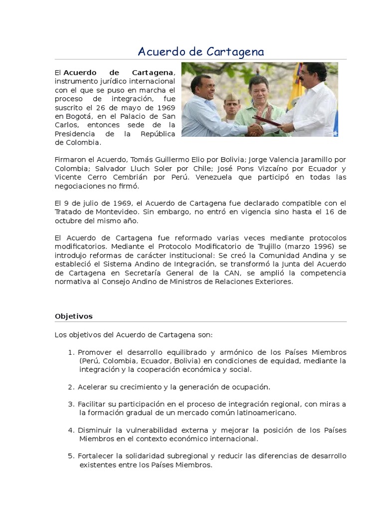 Acuerdo de Cartagena: Integración Andina | PDF | Comunidad andina ...