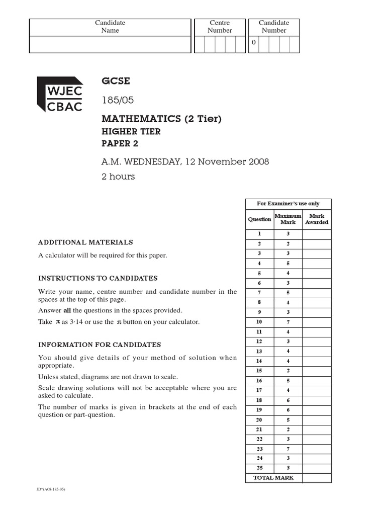 WJEC GCSE Maths Higher - P2 A2008 | Sine | Histogram