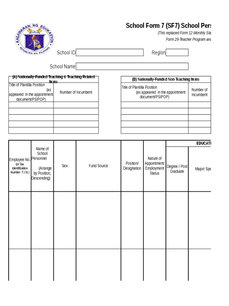 School Form 7 (SF7) | PDF | Employment | Government