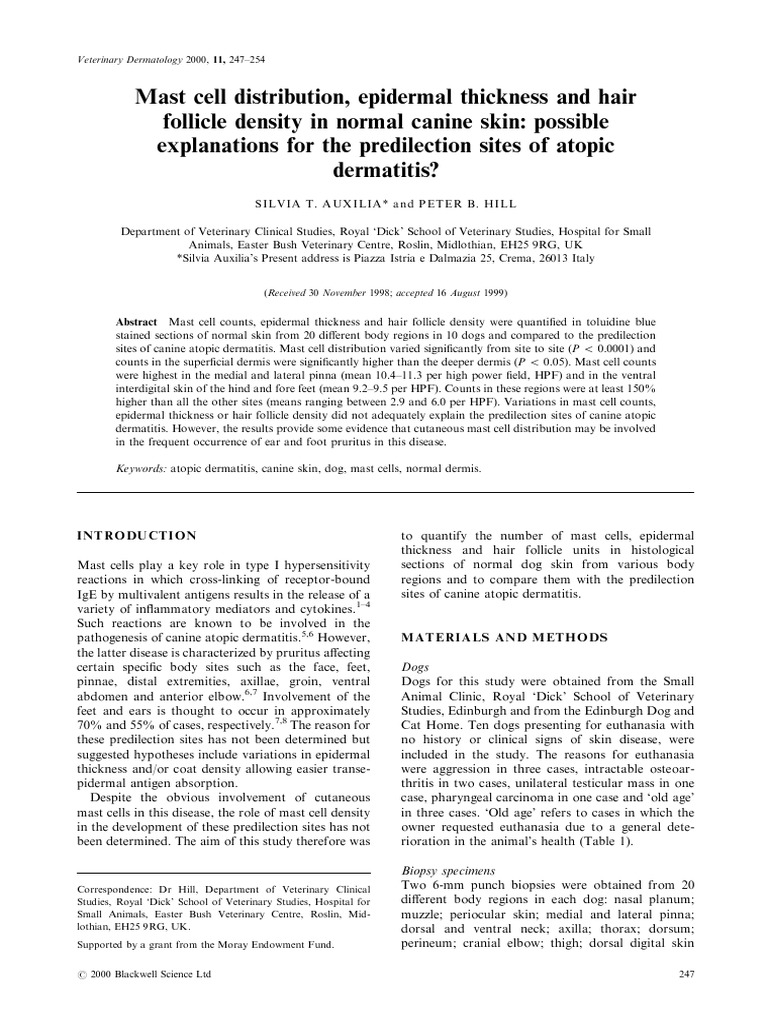 Mast Cell Distribution, Epidermal Thickness and Hair Follicle Density ...