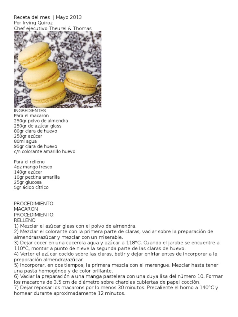 Receta de Macarons Variados | PDF | Macarrón | Merengue