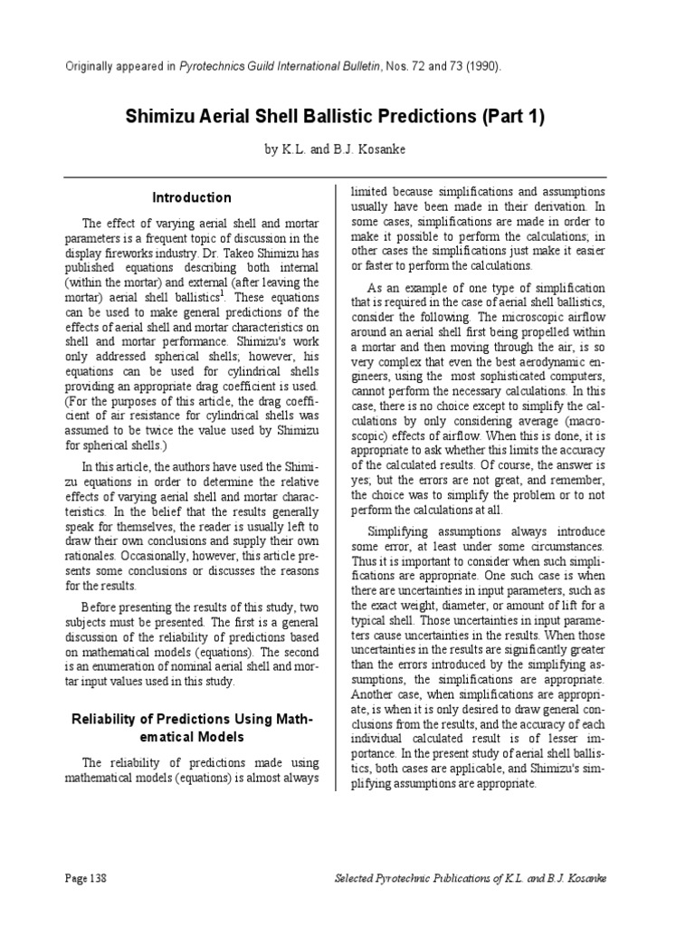 Shimizu Aerial Shell Ballistic Predictions | PDF | Shell (Projectile ...