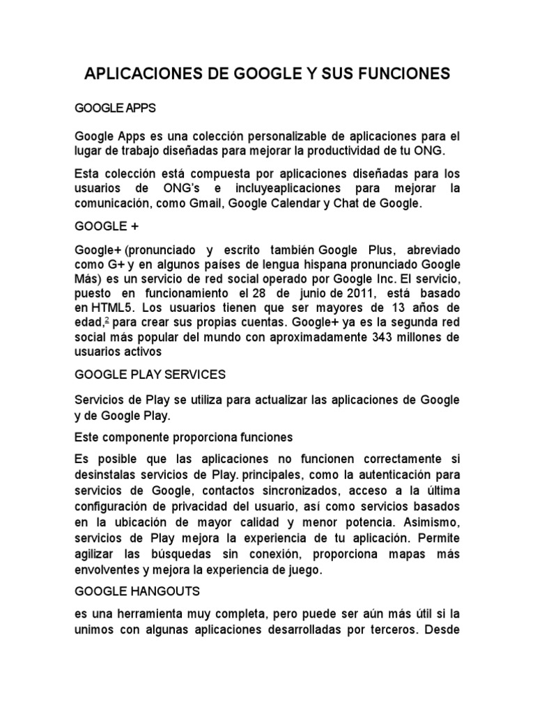 Aplicaciones de Google y Sus Funciones | PDF | Google+ | Hipertexto