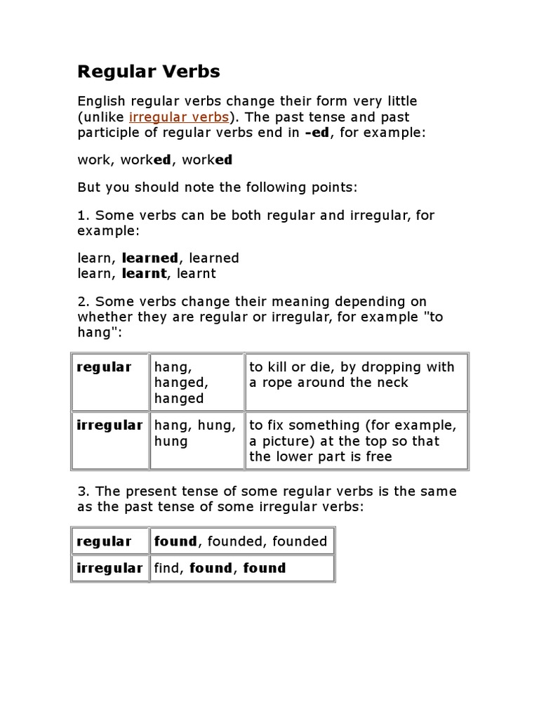 Regular Verbs List | PDF | Verb | Morphology