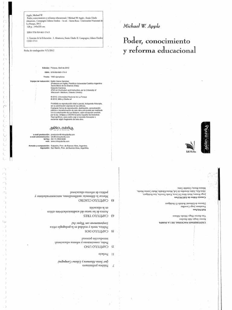 Michael Apple. Poder Conocimiento y Educacional | PDF