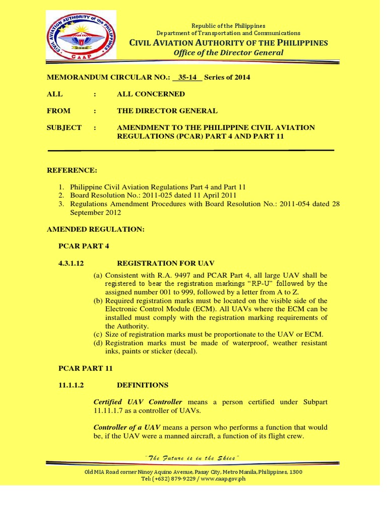 MC 35-14 Amendment To Pcar Part 4 11unmanned Aerial Vehicle Uav | PDF ...