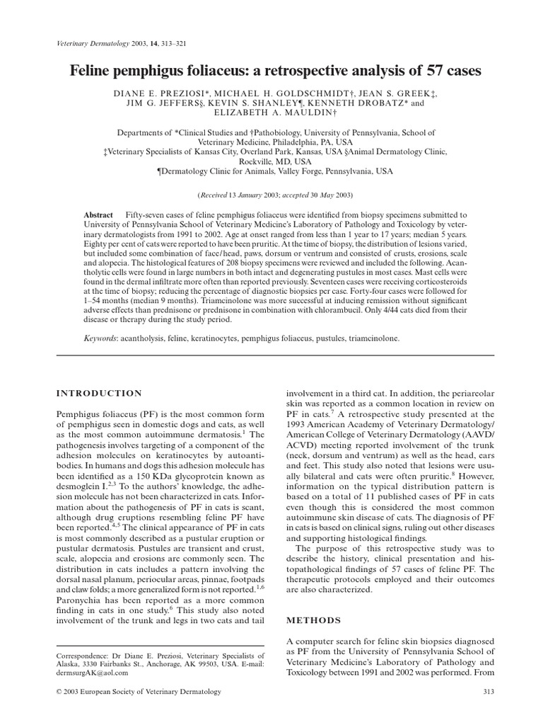 Feline Pemphigus Foliaceus - A Retrospective Analysis of 57 Cases ...