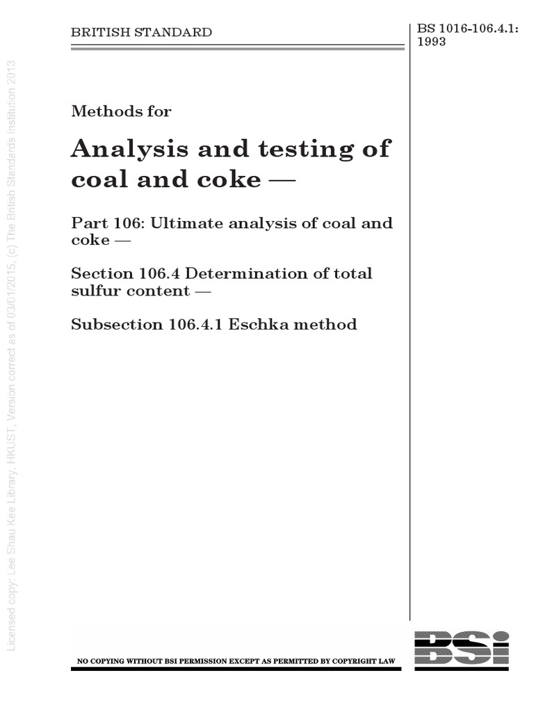 (BS 1016-106.4.1-1993) - Methods For Analysis and Testing of Coal and ...