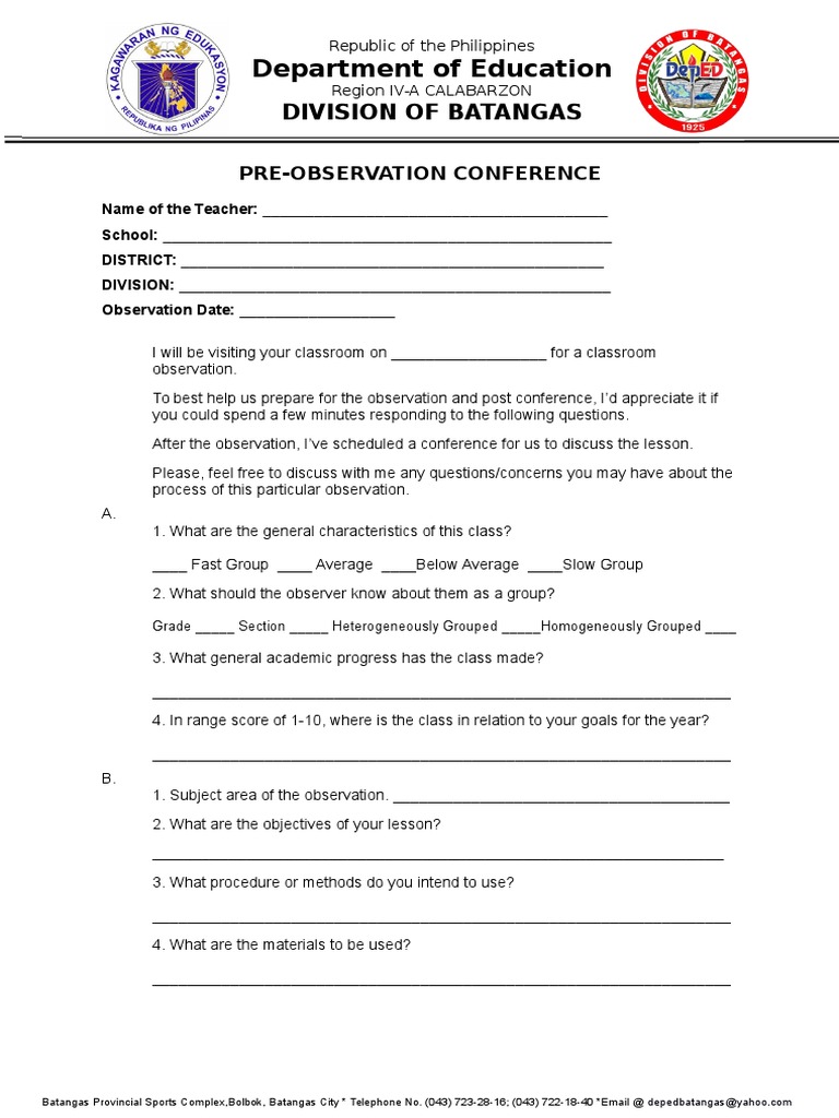 Pre-Observation Conference Guidelines | PDF