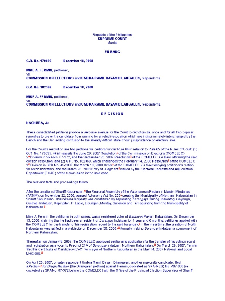 Fermin v. Comelec | PDF | Commission On Elections (Philippines ...