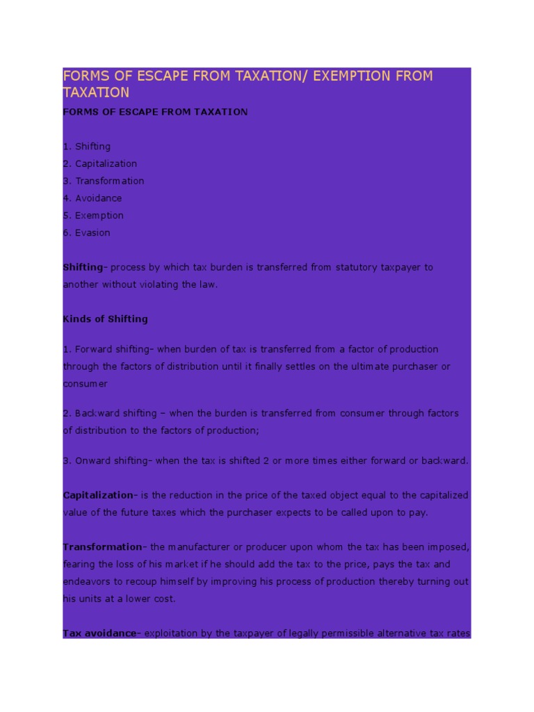 Tax Escape: Shifting and Exemptions | PDF | Tax Deduction | Tax Exemption