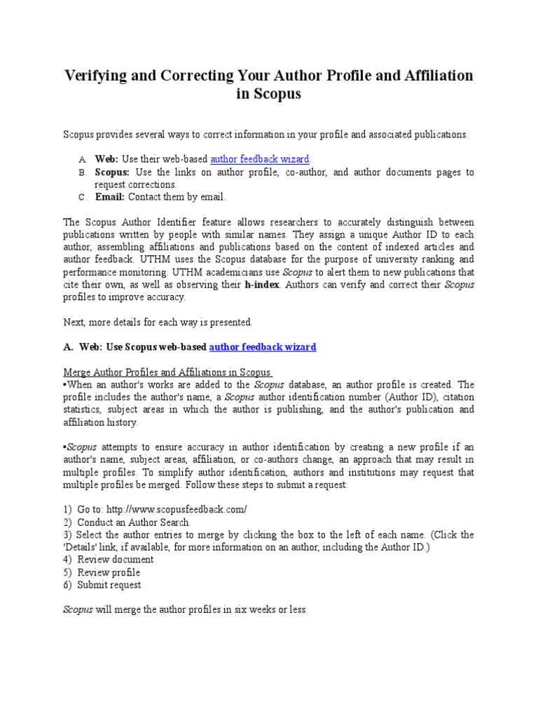 Verifying and Correcting Your Author Profile and Affiliation in Scopus ...