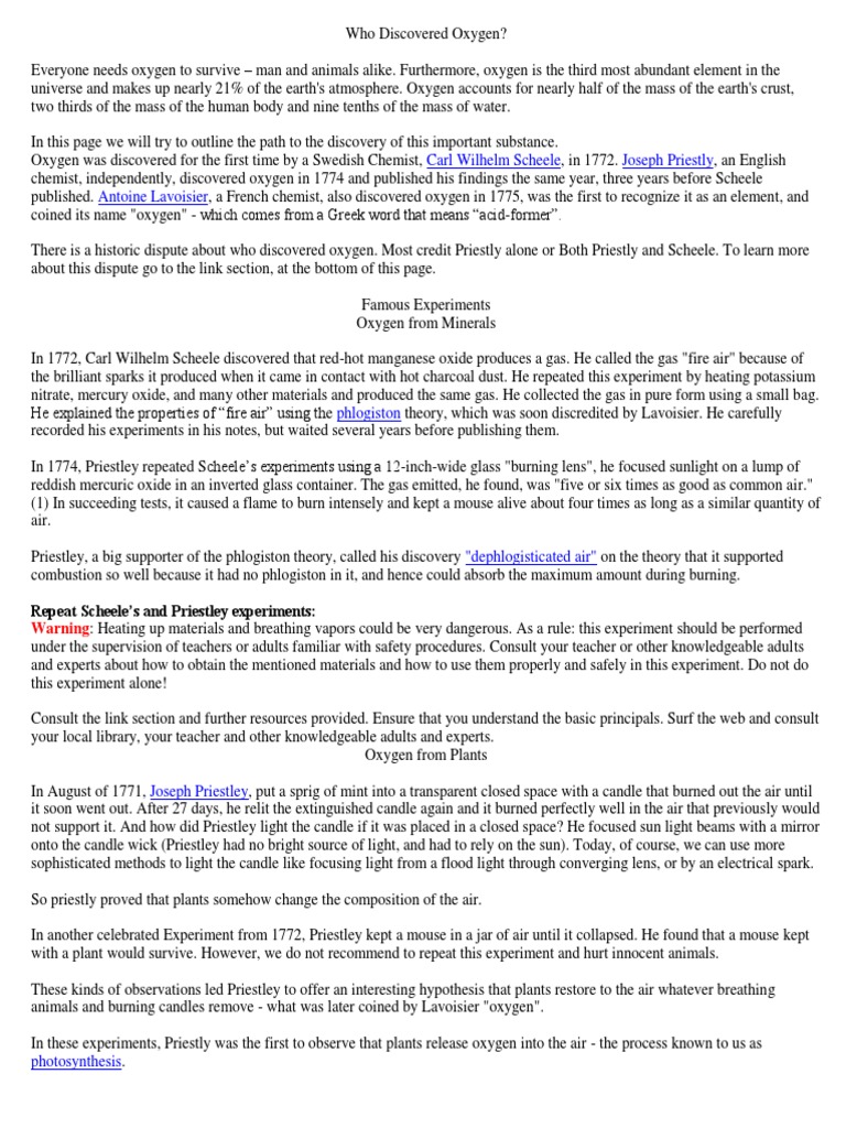 Who Discovered Oxygen | PDF | Oxygen | Chemical Elements