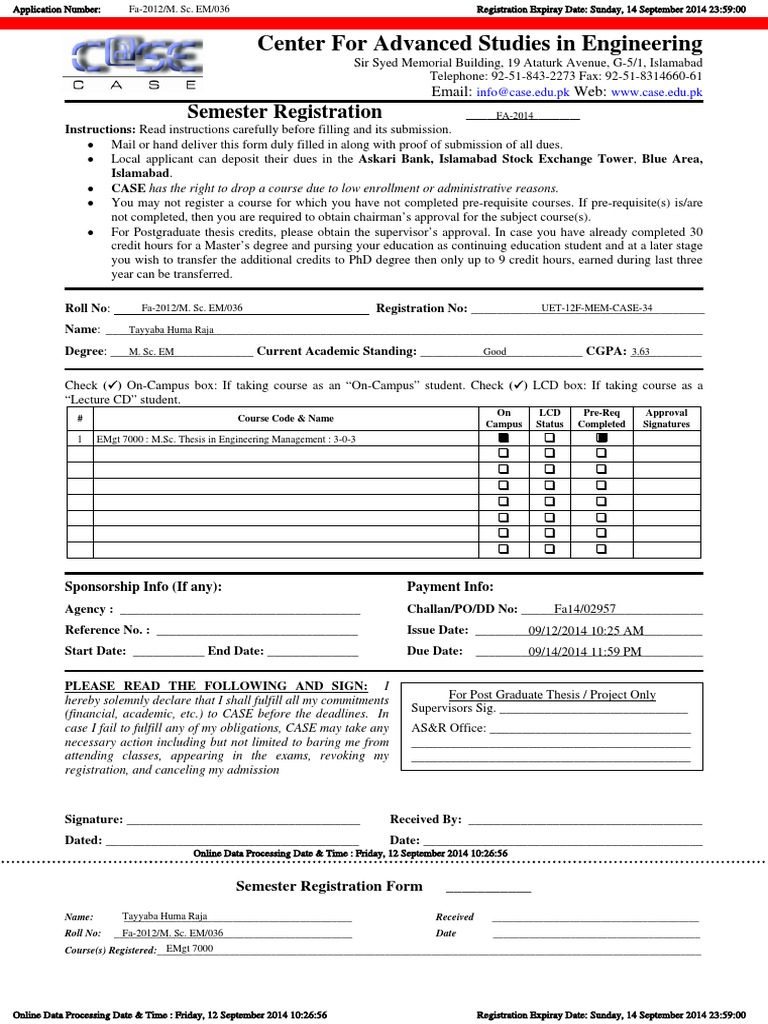 Center For Advanced Studies in Engineering: Semester Registration | PDF ...