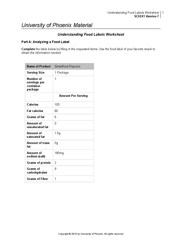 Understanding Food Labels Worksheet | PDF | Nutrition Facts Label ...