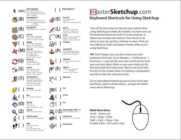 Shortcuts Sketchup | PDF | Computer Keyboard | Cartesian Coordinate System