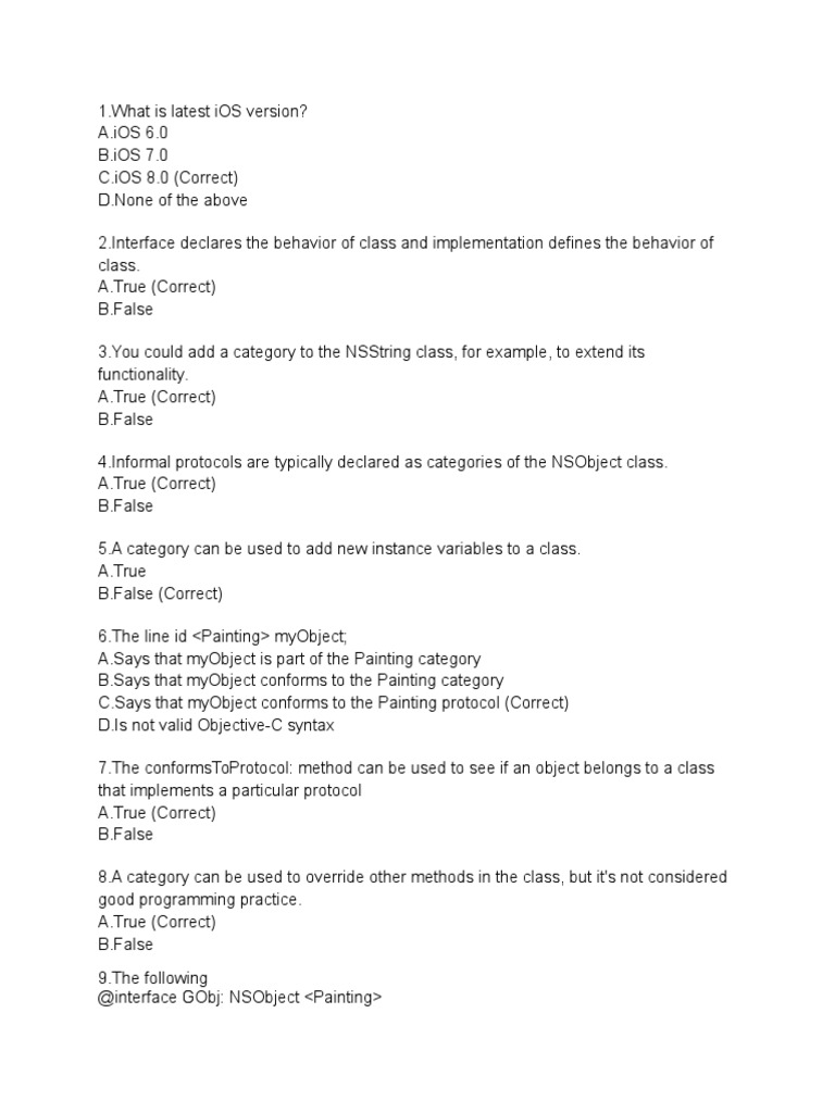 Objective C MCQ Questions and Answers | PDF | Objective C | Class ...