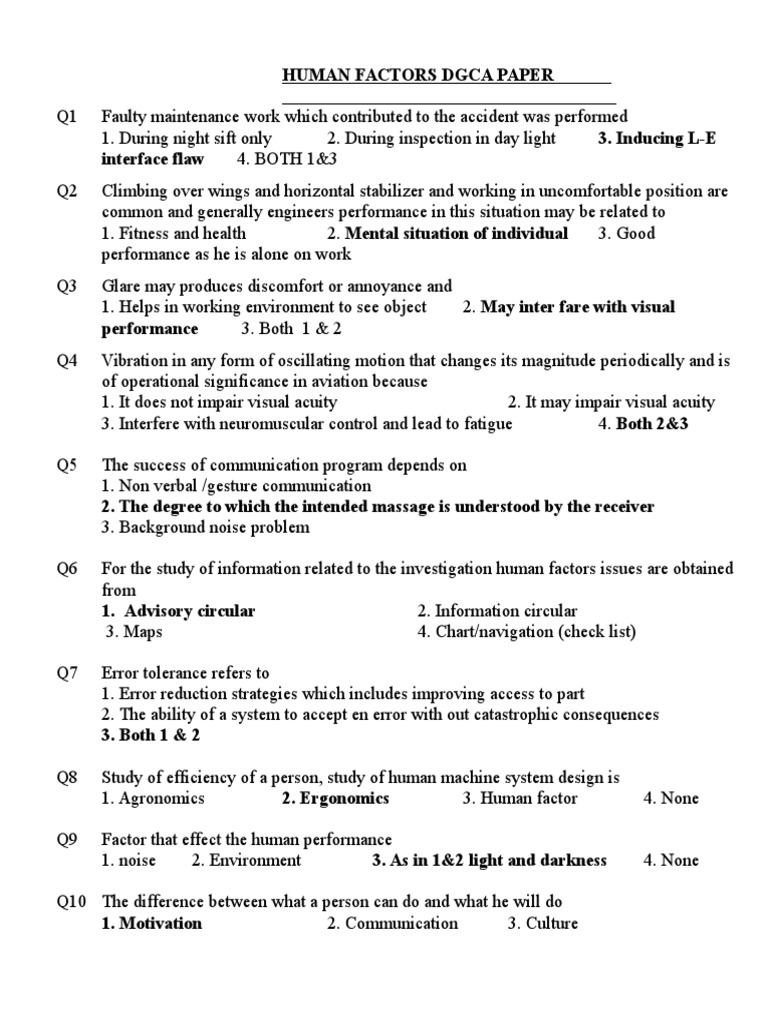 human factors questions.doc | Shift Work | Human Factors And Ergonomics