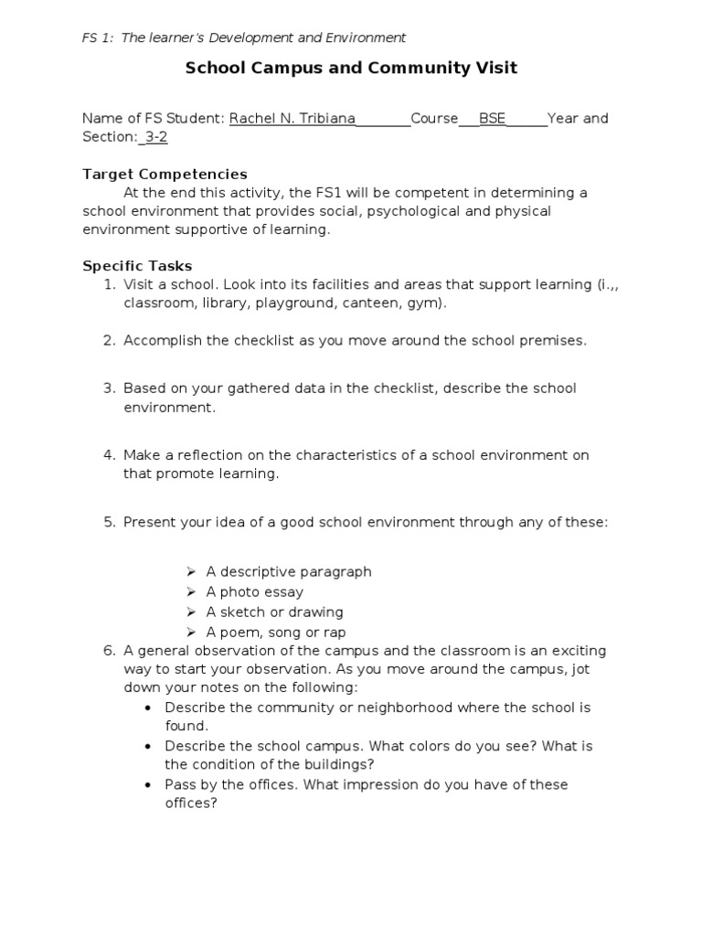 School Environment and Community Visit | PDF | Schools | Classroom
