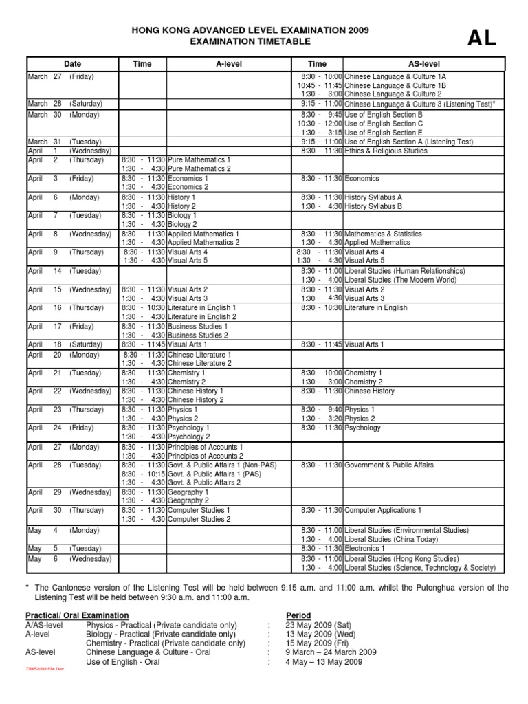 2009 A Level Exam Timetable | PDF | Behavior Modification | Science