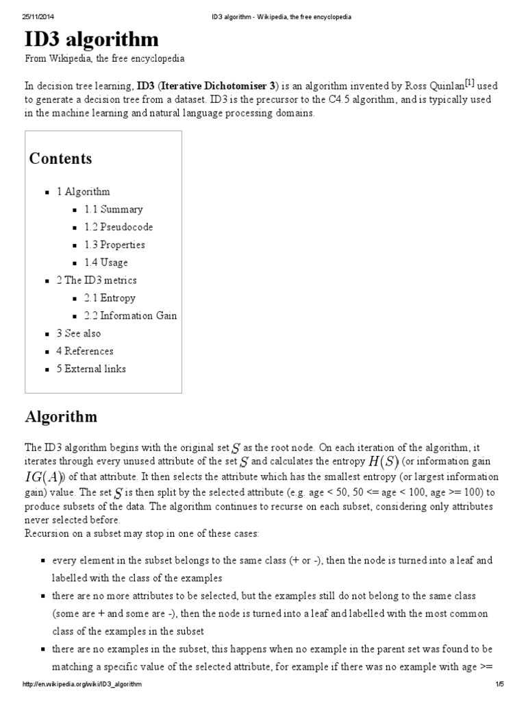 Id3 Algorithm D Pdf Pdf Machine Learning Applied Mathematics 