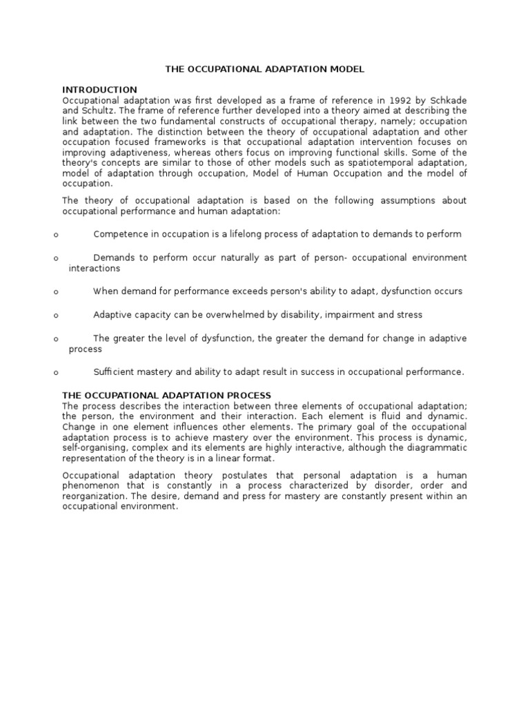 Occupational Adaptation | Adaptation | Behavior