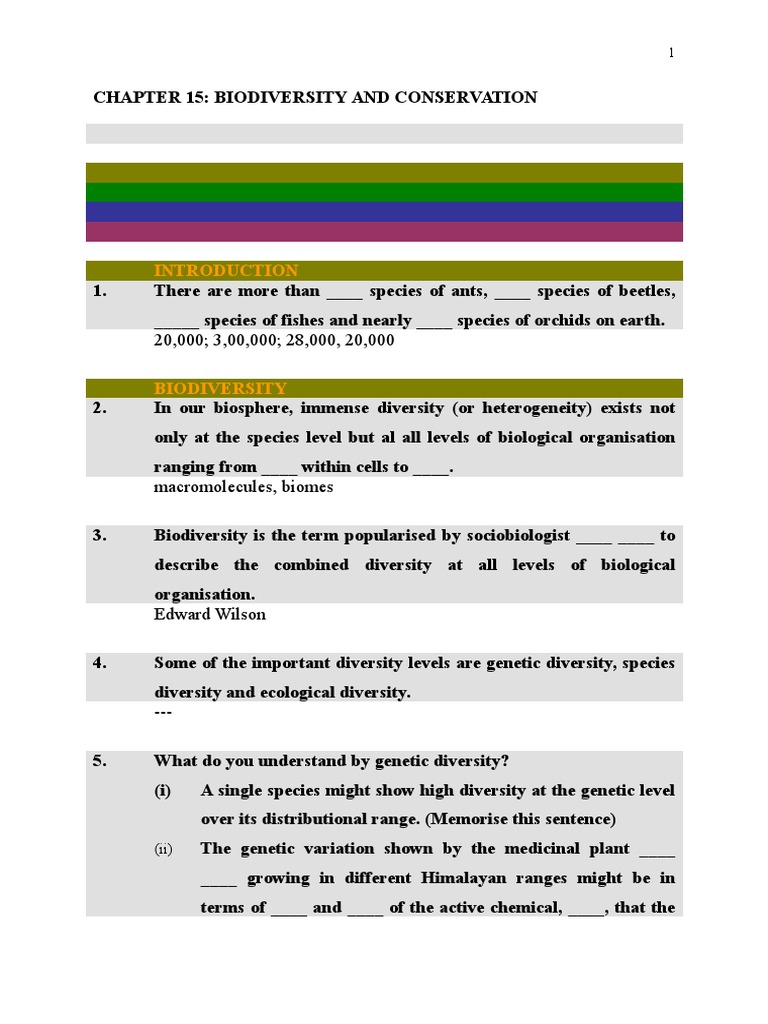 Chapter 15 - Biodiversity and Conservation | PDF | Biodiversity ...