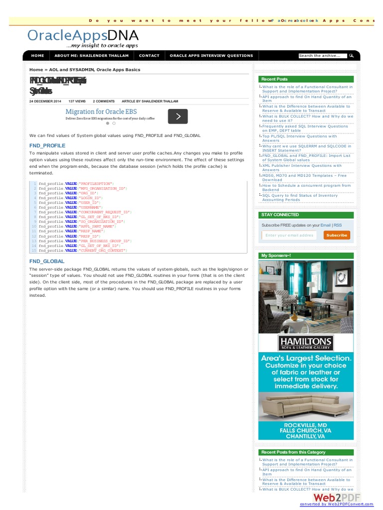 FND - Global and FND - Profile | PDF | Oracle Database | Pl/Sql