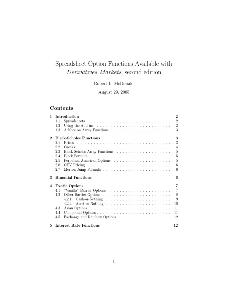 Spreadsheet Option Functions Available With Derivatives Markets ...