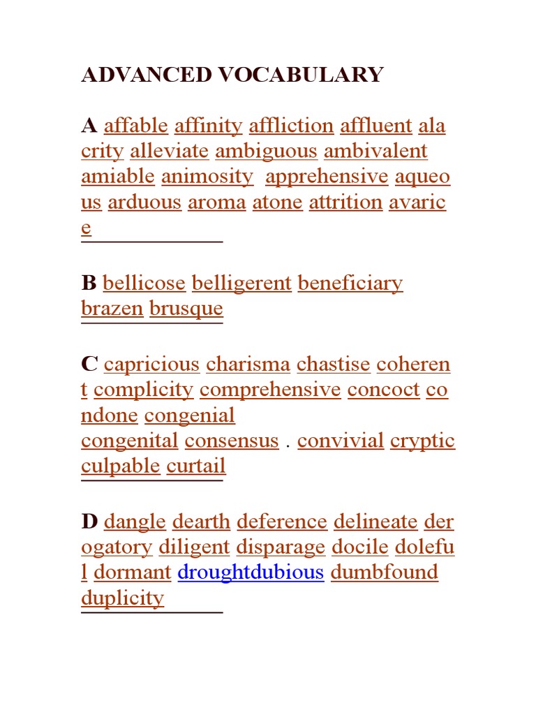 Advanced Vocabulary A: Drought Dubious | PDF