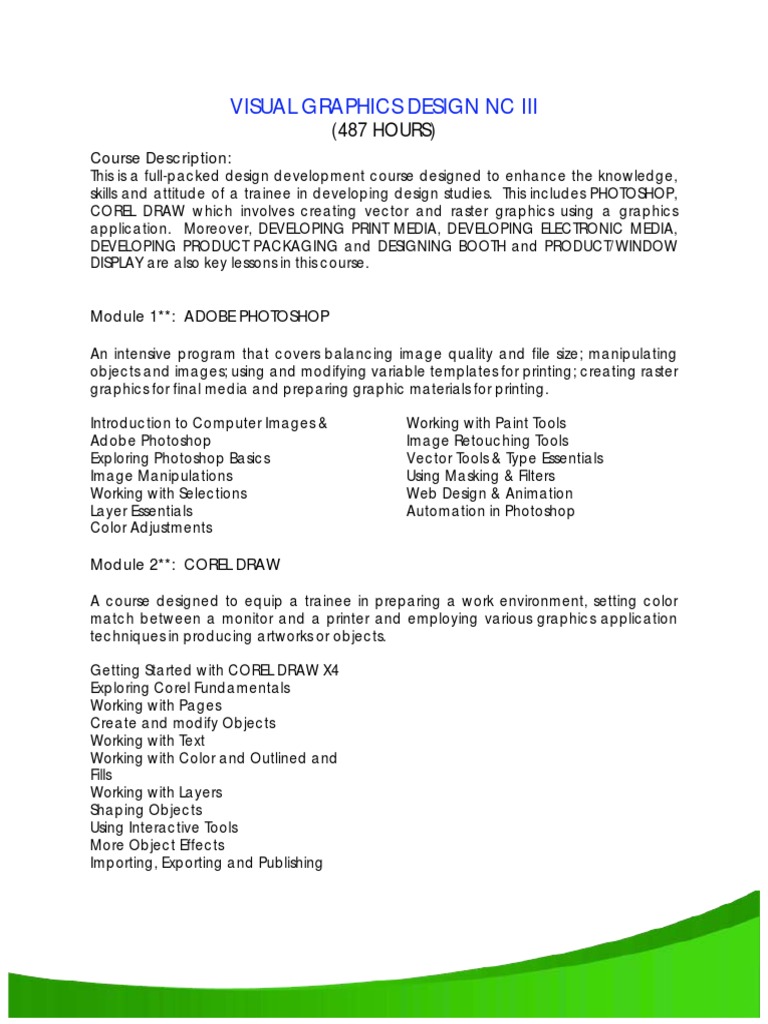 Visual Grapics Design NC III | PDF | Adobe Photoshop | Graphics