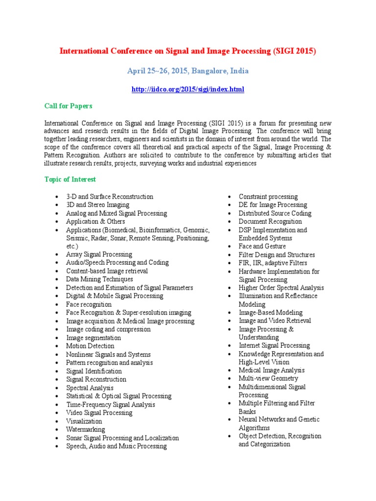 International Conference On Signal and Image Processing (SIGI 2015 ...