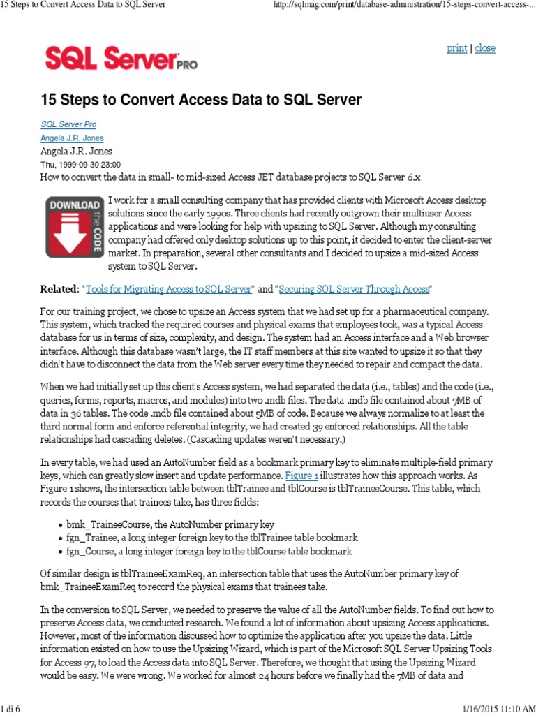 15 Steps To Convert Access Data To SQL Server | PDF | Microsoft Sql ...