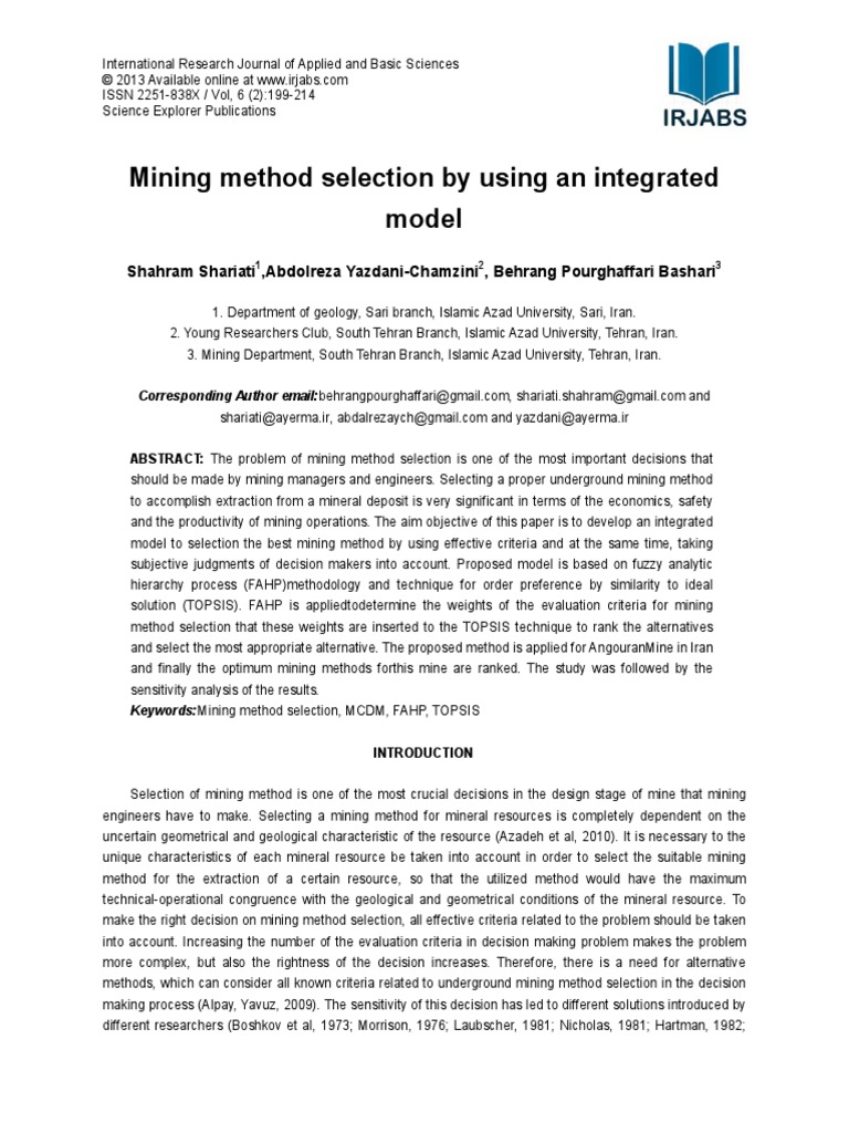 Shahram Shariati - Mining Method Selection by Using An Integrated Model ... Shahram Shariati - Mining Method Selection by Using An Integrated Model ...
