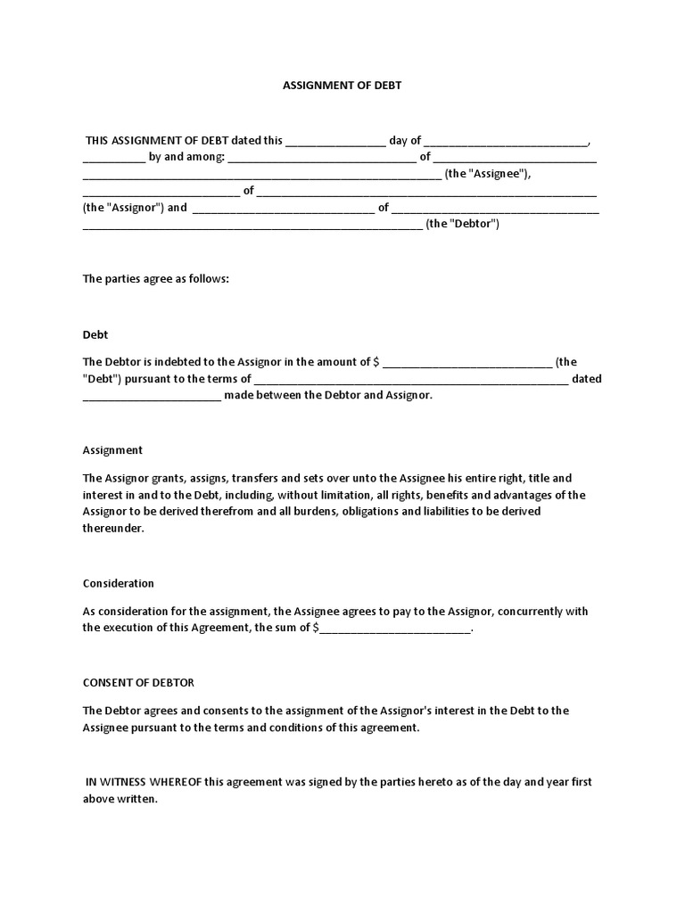 Assignment of Debt Agreement | PDF