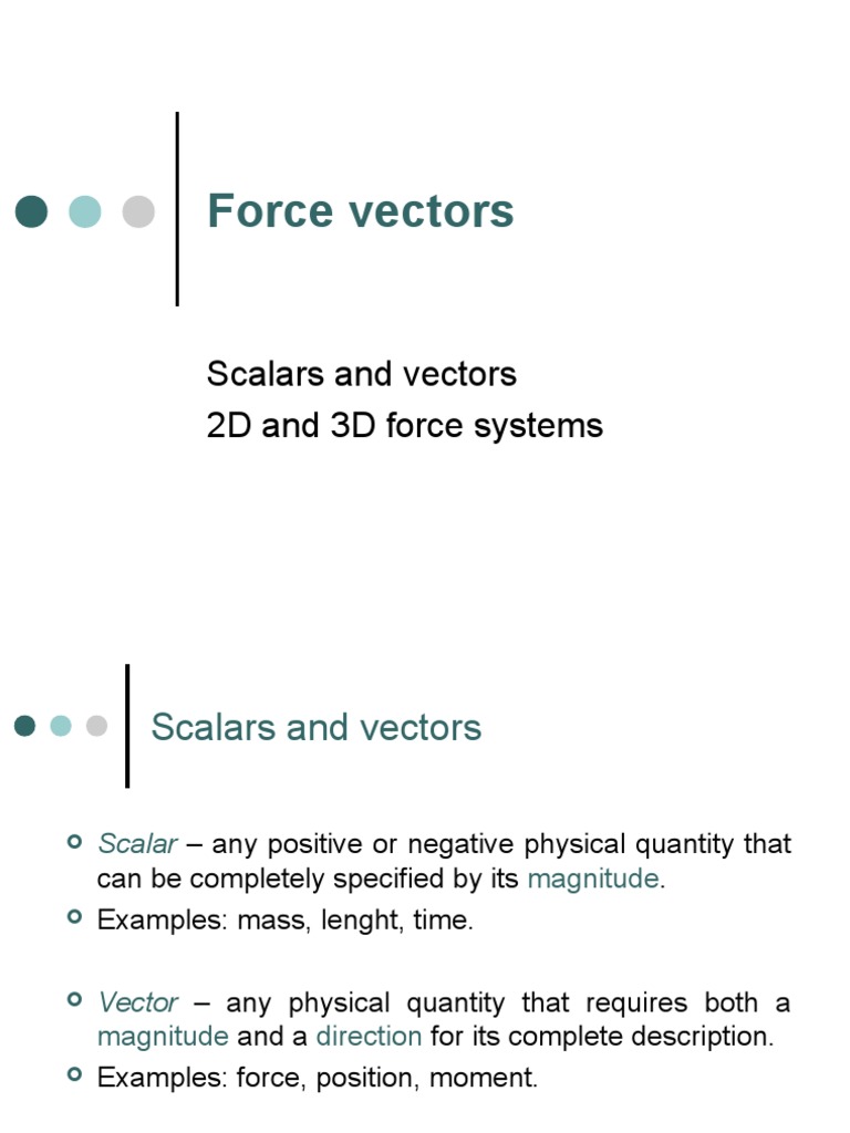 Force Vectors: Scalars and Vectors 2D and 3D Force Systems | PDF ...