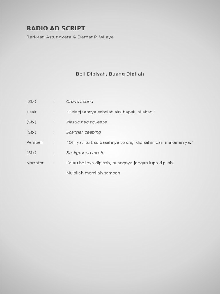 Contoh Script Radio Ad PSA | PDF