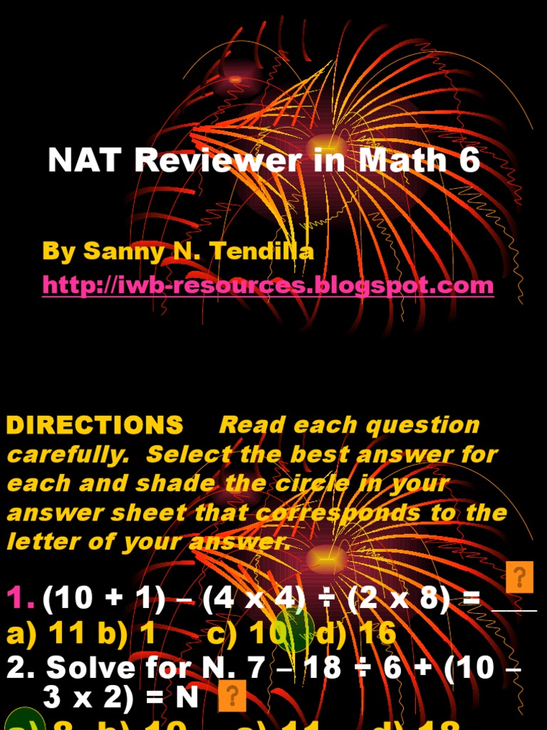 NAT Reviewer in Math 6 No.1 | PDF | Fraction (Mathematics) | Numbers