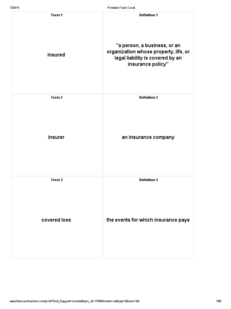 Printable Flash Cards | PDF | Law Of Agency | Insurance